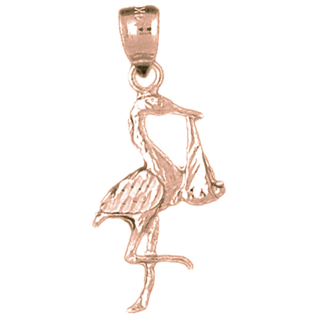 Jewels Obsession Bird Necklace | 14K Rose Gold Stork & Baby Pendant with 18" Necklace