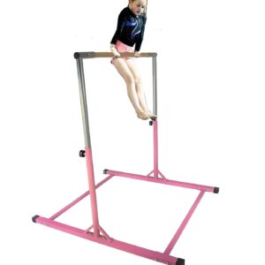 Athletic Bar Kids Gymnastics Junior Horizontal Kip Bar 3 to 5 FT Training Jungle Gym Expandable Adjustable Height 3 to 5 FT Tumble Weight Capacity 300 Pounds (Pink)