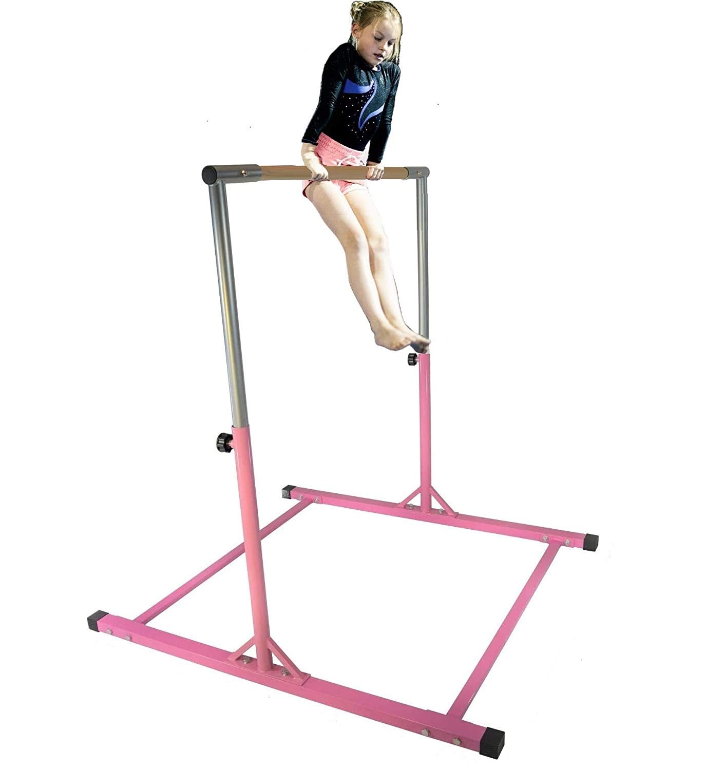 Athletic Bar Kids Gymnastics Junior Horizontal Kip Bar 3 to 5 FT Training Jungle Gym Expandable Adjustable Height 3 to 5 FT Tumble Weight Capacity 300 Pounds (Pink)