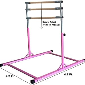 Athletic Bar Kids Gymnastics Junior Horizontal Kip Bar 3 to 5 FT Training Jungle Gym Expandable Adjustable Height 3 to 5 FT Tumble Weight Capacity 300 Pounds (Pink)