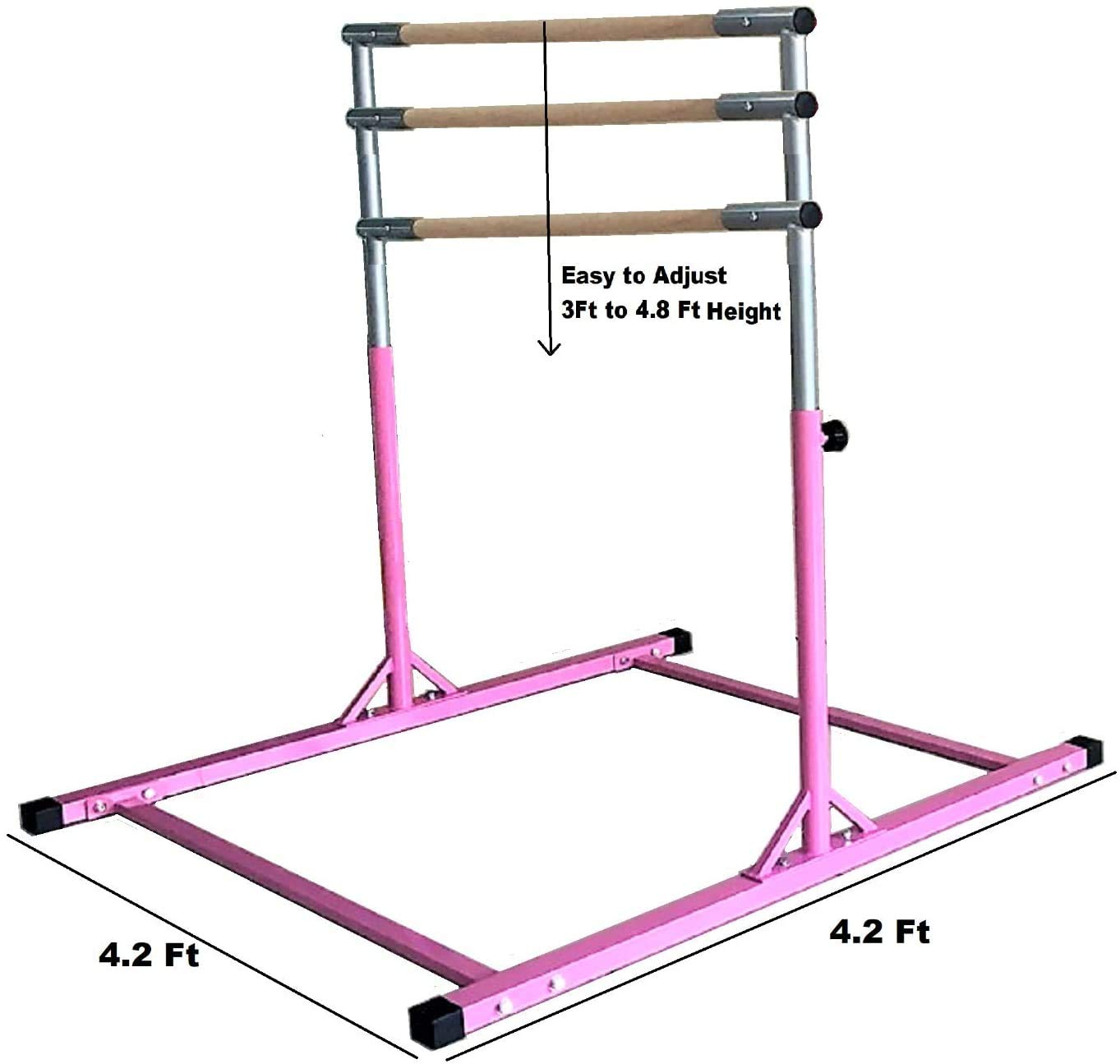 Athletic Bar Kids Gymnastics Junior Horizontal Kip Bar 3 to 5 FT Training Jungle Gym Expandable Adjustable Height 3 to 5 FT Tumble Weight Capacity 300 Pounds (Pink)