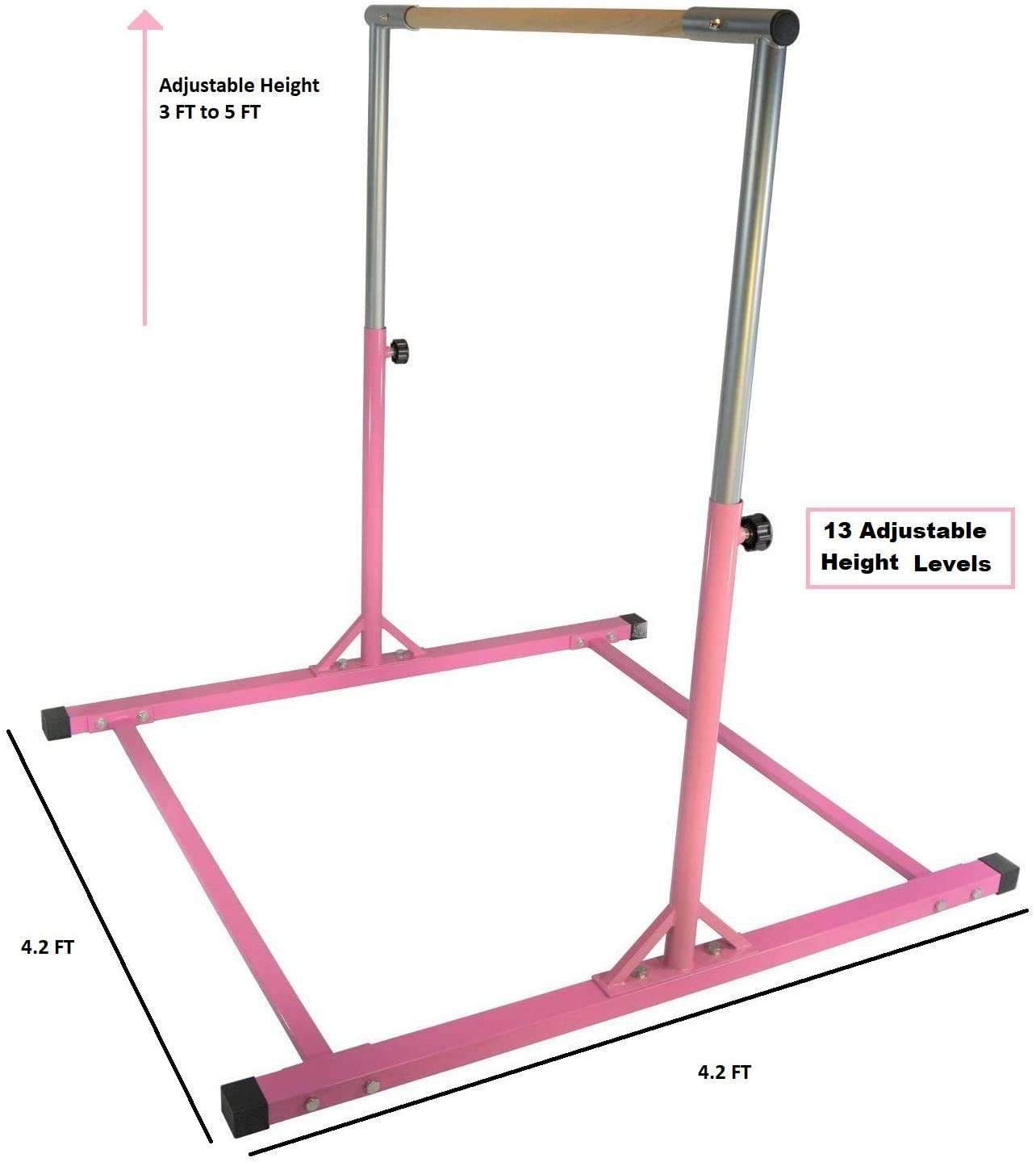 Athletic Bar Kids Gymnastics Junior Horizontal Kip Bar 3 to 5 FT Training Jungle Gym Expandable Adjustable Height 3 to 5 FT Tumble Weight Capacity 300 Pounds (Pink)