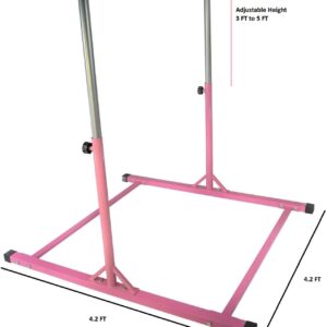 Athletic Bar Kids Gymnastics Junior Horizontal Kip Bar 3 to 5 FT Training Jungle Gym Expandable Adjustable Height 3 to 5 FT Tumble Weight Capacity 300 Pounds (Pink)