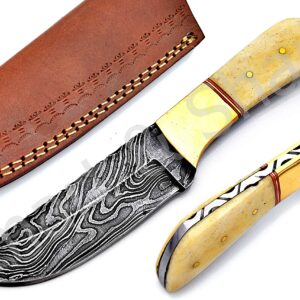 Smart & Sharp Custom Handmade Damascus Steel Hunting Knife/Skinning Knife AA-17280 (Natural Bone)