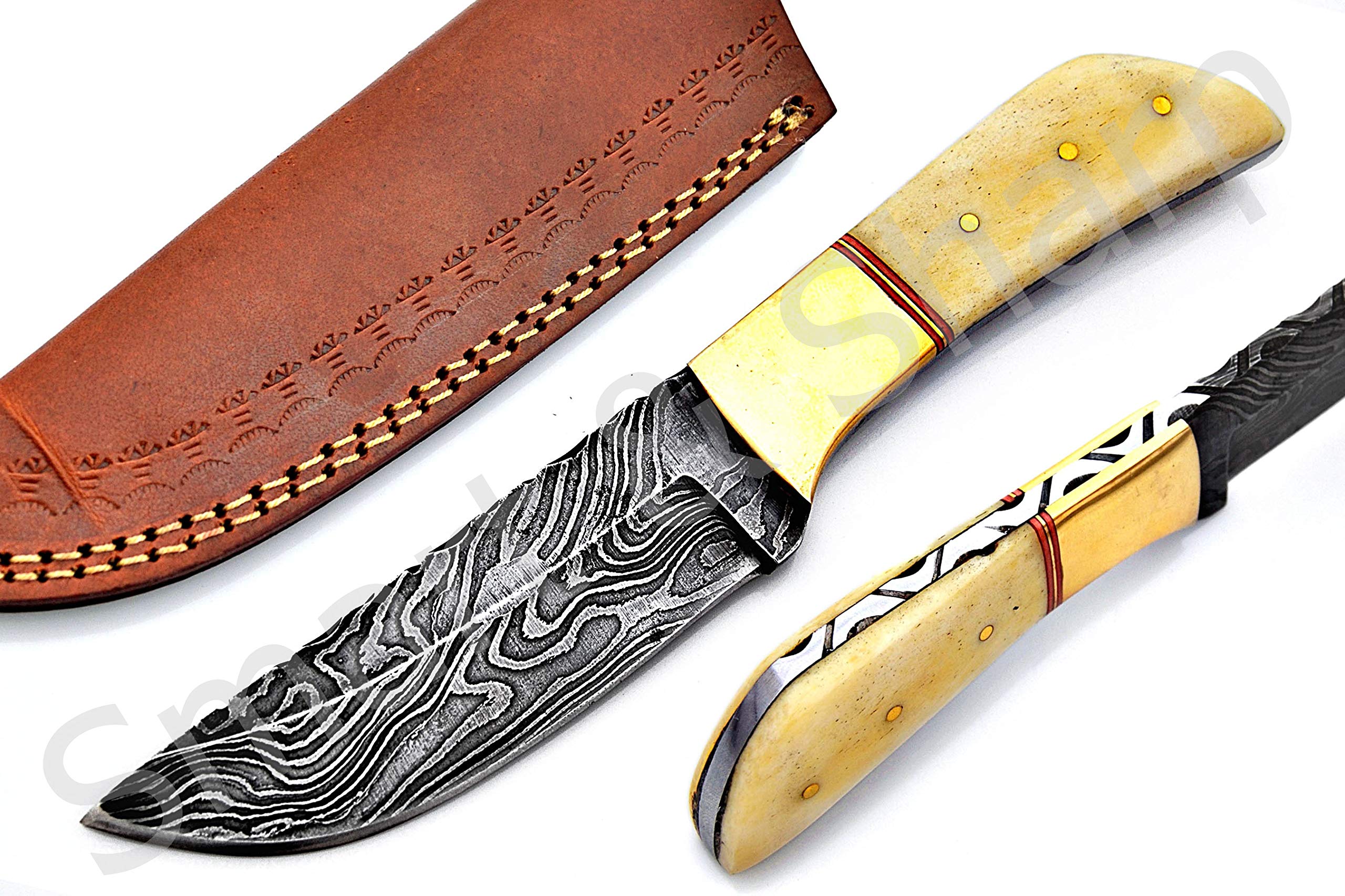 Smart & Sharp Custom Handmade Damascus Steel Hunting Knife/Skinning Knife AA-17280 (Natural Bone)