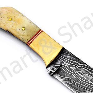 Smart & Sharp Custom Handmade Damascus Steel Hunting Knife/Skinning Knife AA-17280 (Natural Bone)