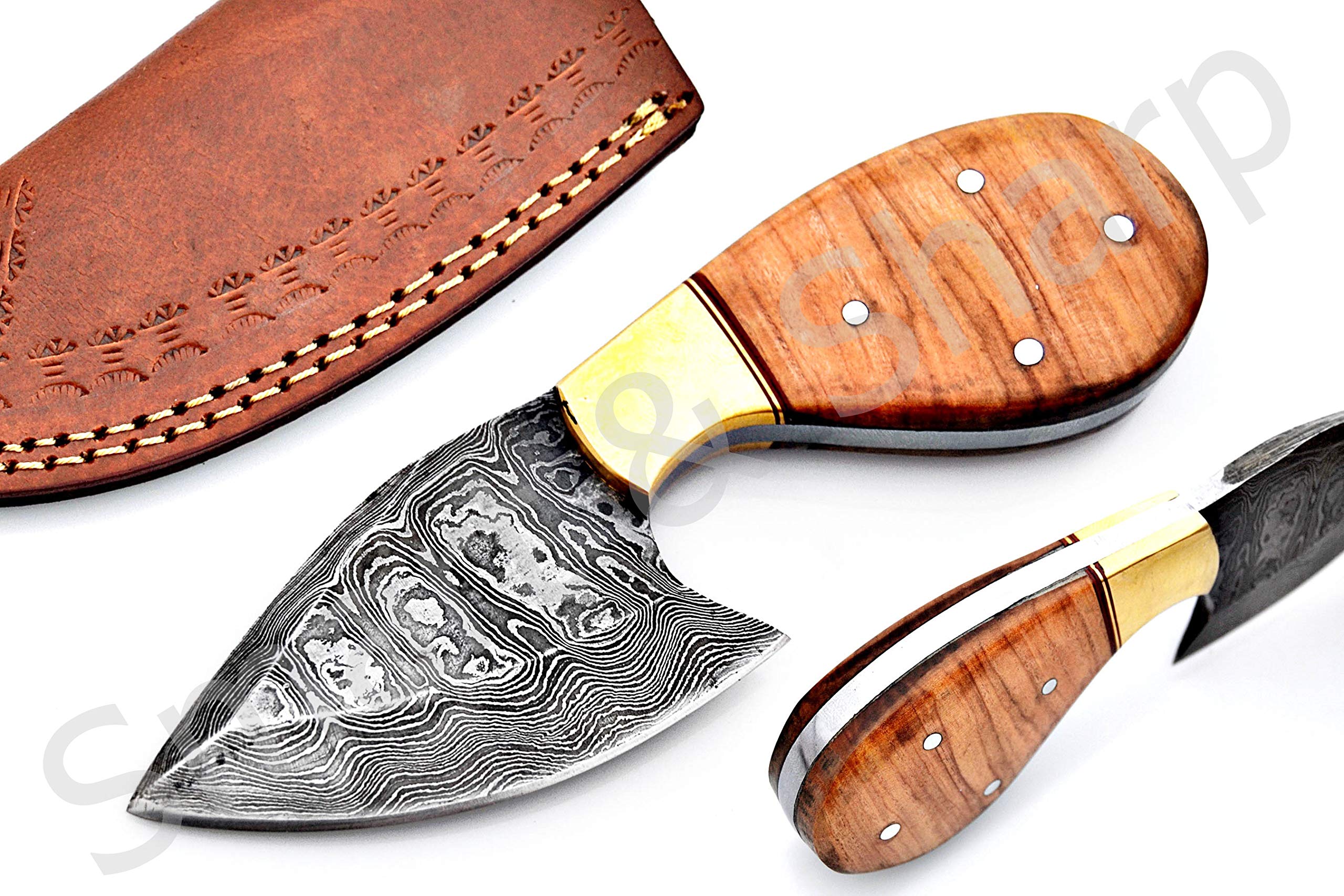 Smart & Sharp Custom Handmade Damascus Steel Hunting Knife/Skinning Knife AA-17274 (Natural Kow Wood)