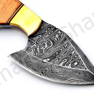 Smart & Sharp Custom Handmade Damascus Steel Hunting Knife/Skinning Knife AA-17274 (Natural Kow Wood)