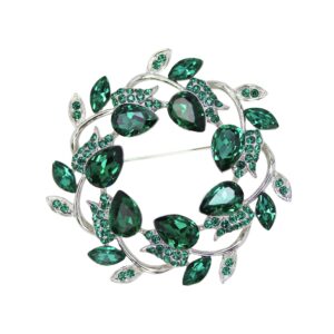 faship gorgeous green rhinestone crystal floral wreath brooch pin