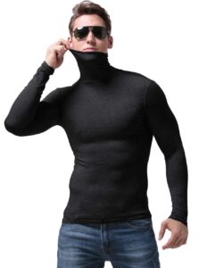 salnier men basic turtleneck slim fit long sleeve pullover top solid thermal knitted t-shirt sweaters soft lightweight shirt (black, m)