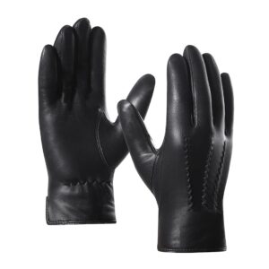 harssidanzar leather gloves for men,winter sheepskin driving riding gloves cashmere lined,black, l