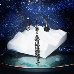 COCHARM 3Pcs Black Dangle Belly Rings 14G Halloween Long Dangling Belly Piercing Jewelry for Women