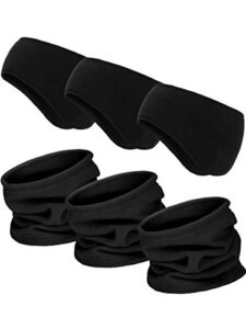 6 pieces fleece ear warmers headband winter neck gaiter (black)