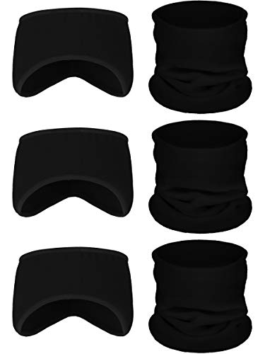 6 Pieces Fleece Ear Warmers Headband Winter Neck Gaiter (Black)