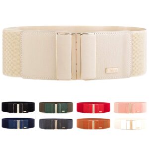 mijiu ladies belts elastic stretch wide belt with high gloss metal buckle 3"