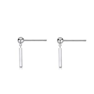 minimalist bar dangle stud earrings sterling silver for women girls simple chic statement ball cartilage ear studs post piercing earring cute jewelry gifts (white gold)