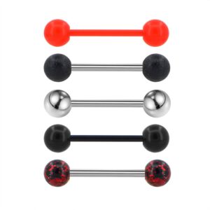 jewseen 5pcs 14g 316l stainless steel red black acrylic balls tongue barbell painting tongue rings piercing