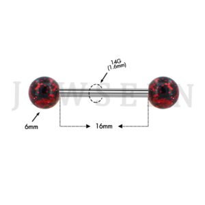 Jewseen 5PCS 14G 316L Stainless Steel Red Black Acrylic Balls Tongue Barbell Painting Tongue Rings Piercing