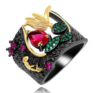 uloveido fashion red crystal flower black band rings for women statment cocktail wide rings for girls size 9 y566