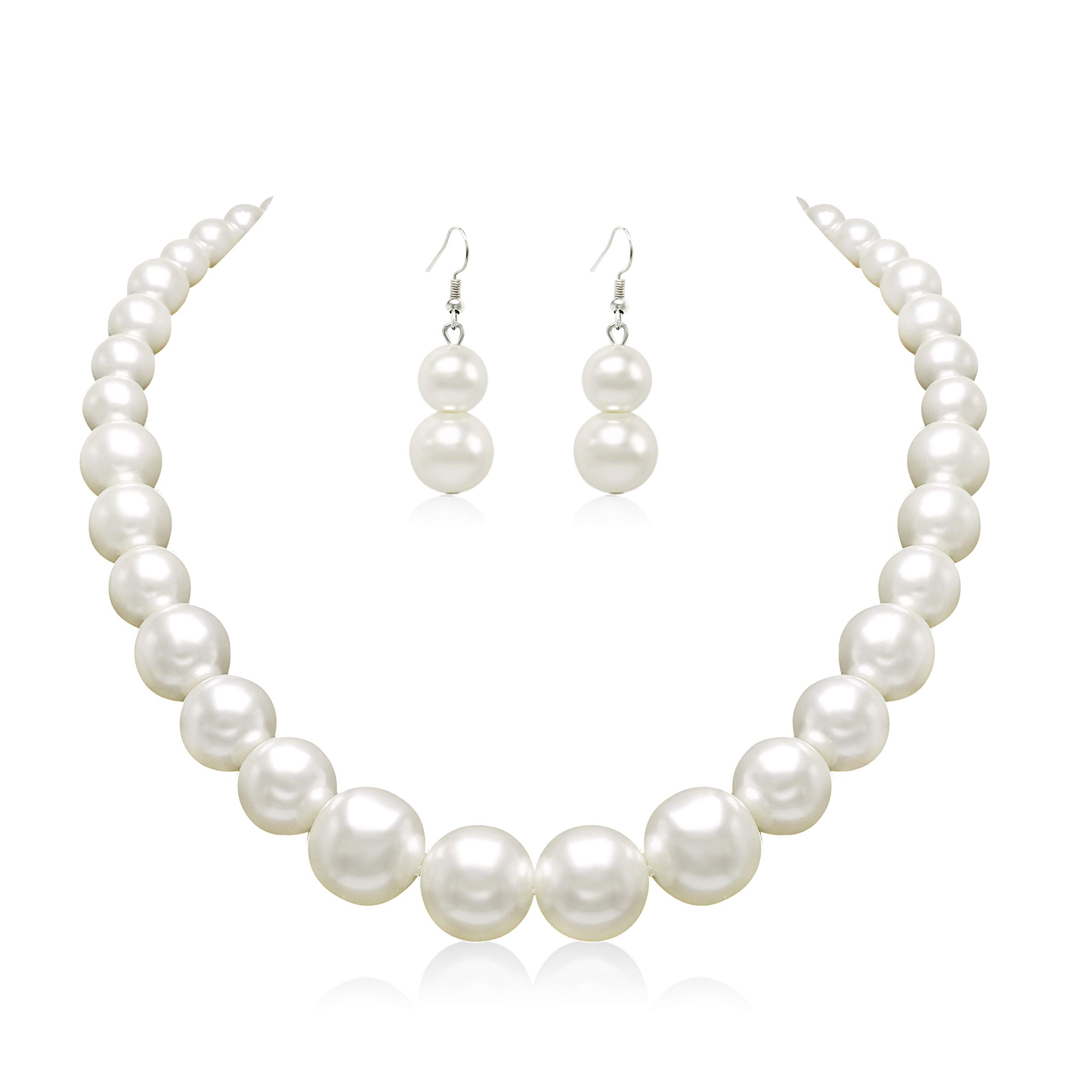 Cryshimmer Pearl Choker Necklace for Women Faux Pearl Beads Strand Necklace Earring Set Costume Jewelry