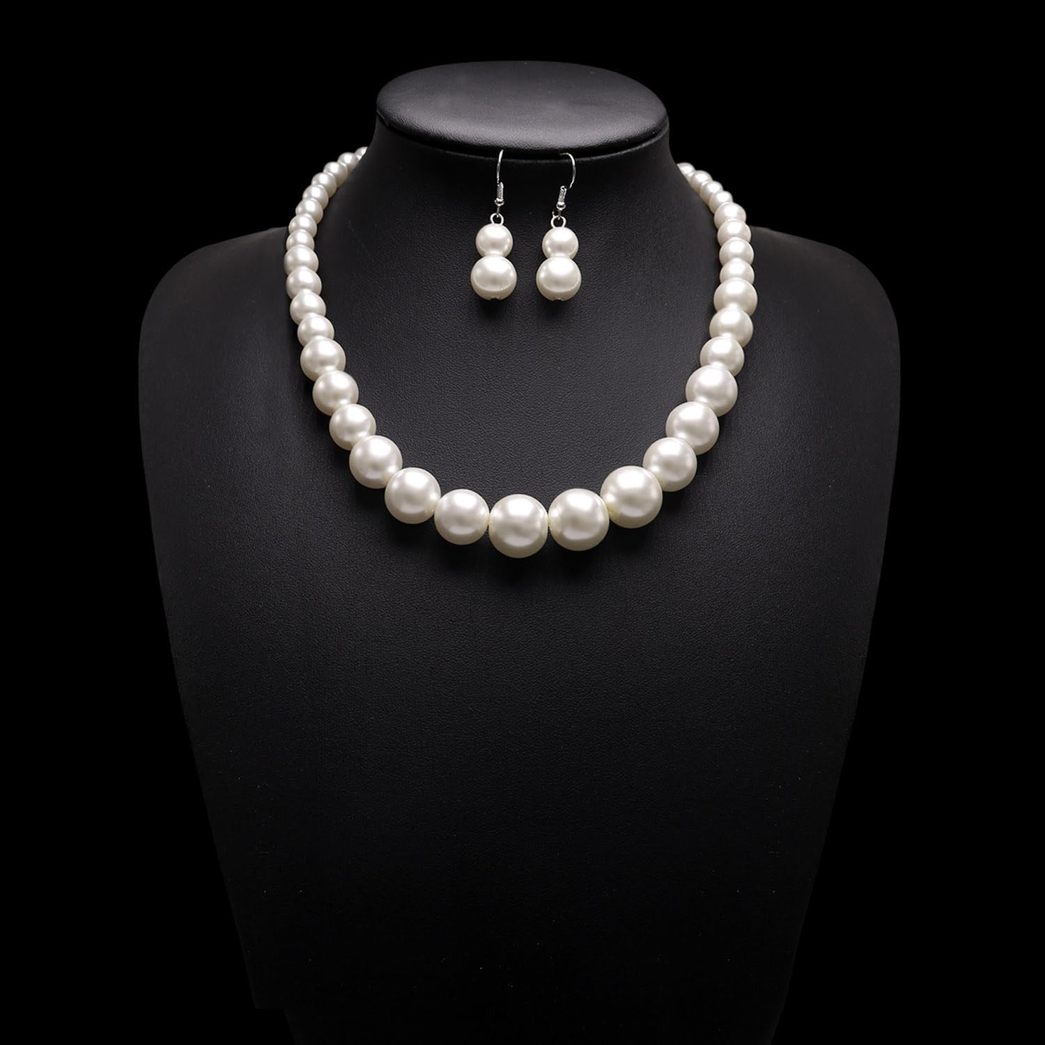 Cryshimmer Pearl Choker Necklace for Women Faux Pearl Beads Strand Necklace Earring Set Costume Jewelry