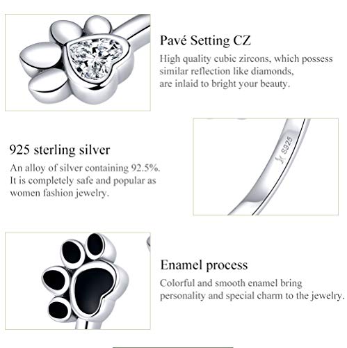 Cute Puppy Dog Cat Pet Paw Print Ring Sterling Silver 925 for Women Adjustable Fake CZ Diamond Animal Footprint Finger Wrap Band Promise Engagement Rings Fashion Jewelry