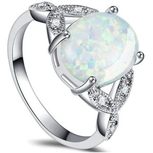 jude jewelers stainless steel oval shape created opal wedding engagement promise anniversary valentine ring (silver, 13)