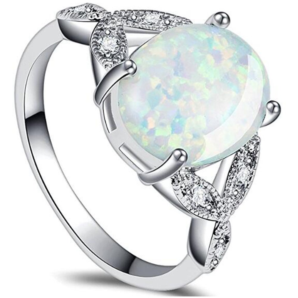 Jude Jewelers Stainless Steel Oval Shape Created Opal Wedding Engagement Promise Anniversary Valentine Ring (Silver, 13)