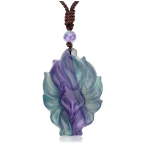 jovivi natural fluorite nine-tailed fox crystal necklace healing stones gemstone necklaces pendant protection amulet charm