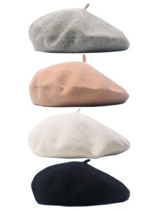 trounistro 4 pack beret hat french beret cap winter fashion solid color hat for women girls lady (color set 1)