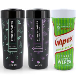 wipex natural gym fitness equipment wipes variety pack - includes lavender, watermelon & lemongrass - 3pk, 225 wipes