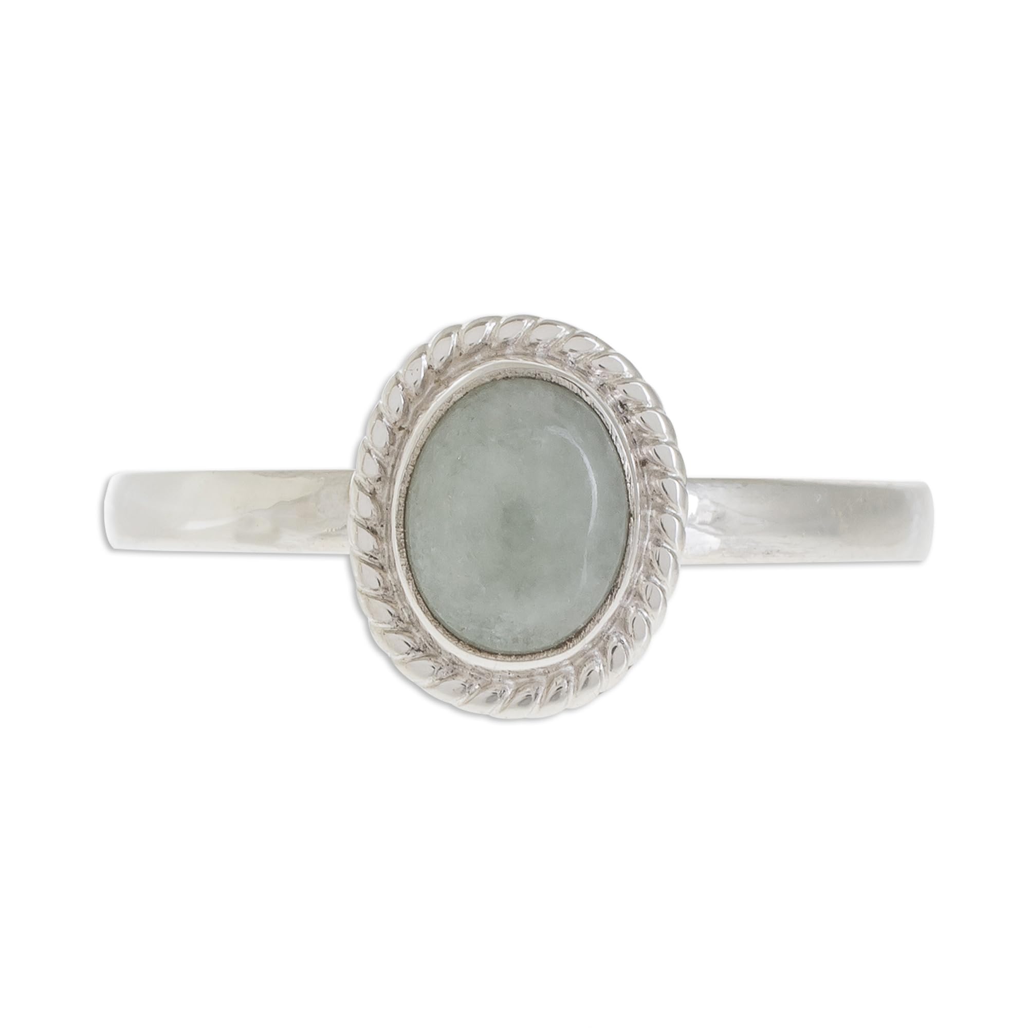 NOVICA Artisan Handmade Jade Solitaire Ring Apple Green Crafted Guatemala Sterling Silver [crownbezel 0.4 in L x 0.3 in W x 0.2 in H Band Width 2 mm W] ' Oval Beauty'