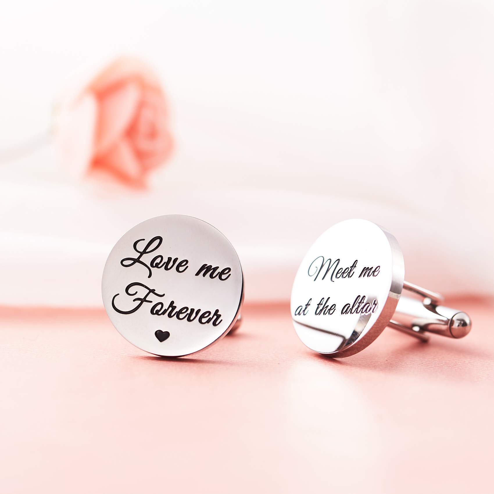 Melix Home Stainless Steel CuffLinks for Men Groom Meet Me at The Altar Wedding Gifts Cuff Links (love me forever)