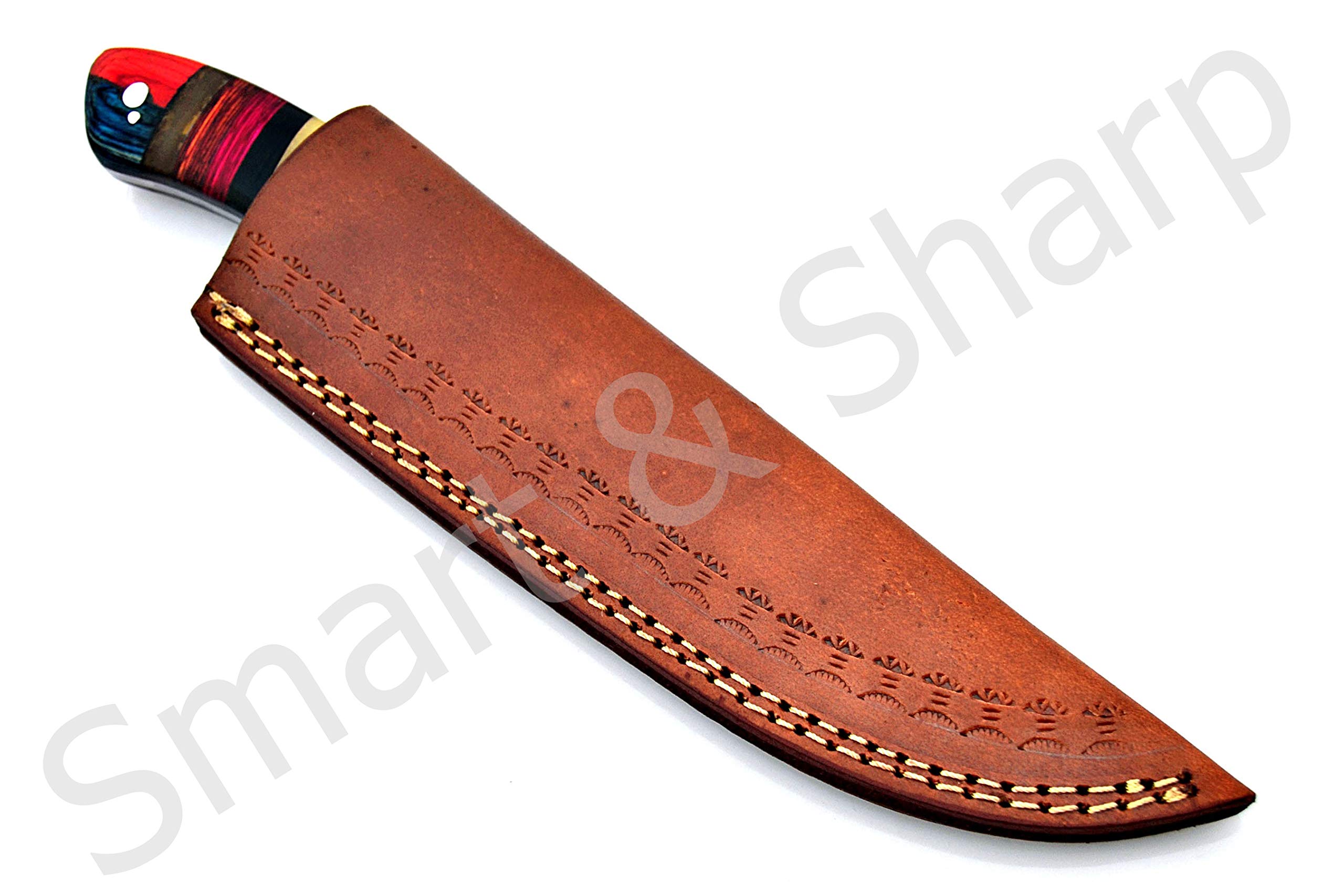 Smart & Sharp Custom Handmade Damascus Steel Hunting Knife/Skinning Knife AA-17287 (Natural Bone and Multi Color Wood)