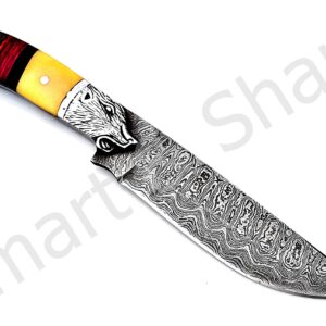 Smart & Sharp Custom Handmade Damascus Steel Hunting Knife/Skinning Knife AA-17287 (Natural Bone and Multi Color Wood)