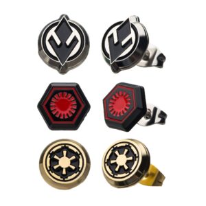 star wars: the rise of skywalker, unisex adult, star wars episode 9 sith, first order & imperial symbol enamel stud earrings set (3 pairs), black, red, yellowgold, one size