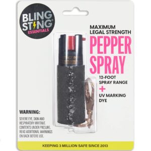 BLINGSTING Essentials Maximum Strength Pepper Spray Keychain for Women, 12-Foot Spray Range, UV Marking Dye - Glitter Sparkles