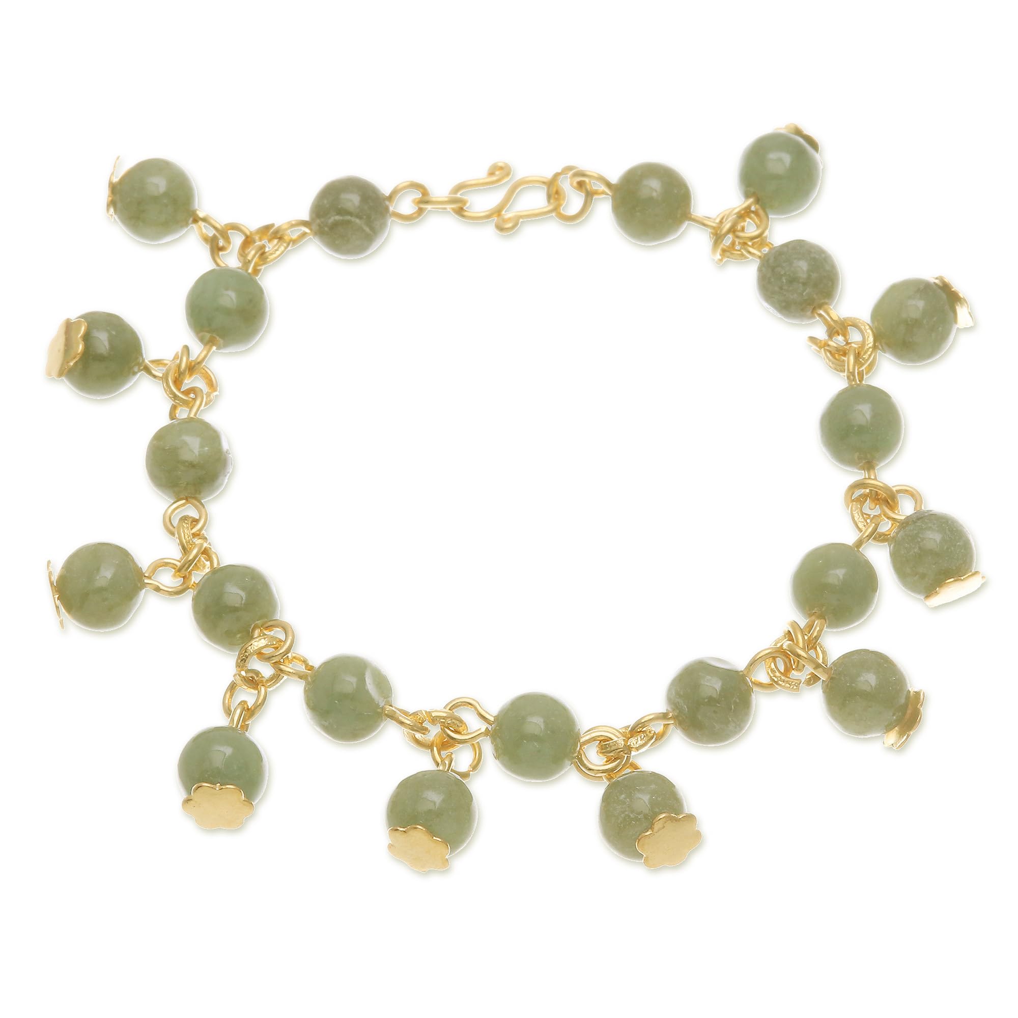 NOVICA Artisan Gold Plated Jade Link Bracelet 18k with Hook Clasp Brass Green Charm Thailand Gemstone [7.25 in L 8 mm W] ' Jade Deluxe'