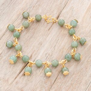 NOVICA Artisan Gold Plated Jade Link Bracelet 18k with Hook Clasp Brass Green Charm Thailand Gemstone [7.25 in L 8 mm W] ' Jade Deluxe'