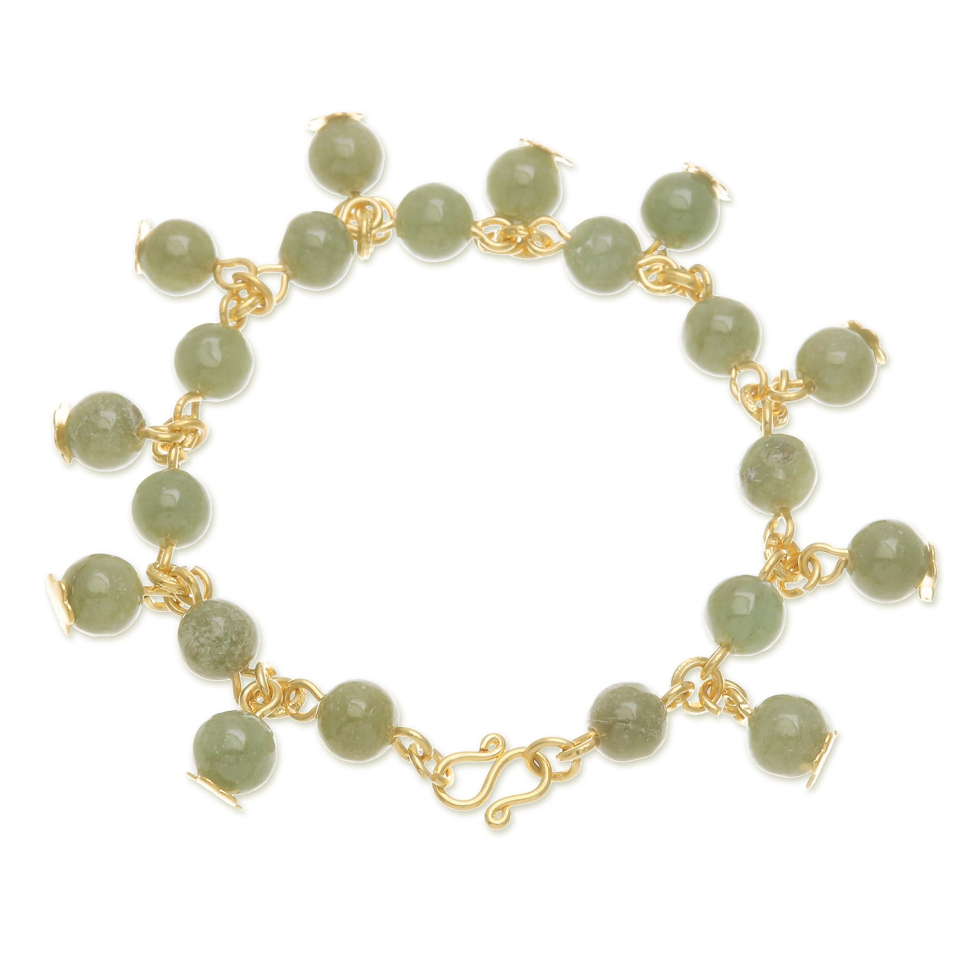 NOVICA Artisan Gold Plated Jade Link Bracelet 18k with Hook Clasp Brass Green Charm Thailand Gemstone [7.25 in L 8 mm W] ' Jade Deluxe'