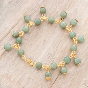 NOVICA Artisan Gold Plated Jade Link Bracelet 18k with Hook Clasp Brass Green Charm Thailand Gemstone [7.25 in L 8 mm W] ' Jade Deluxe'