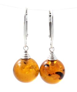 baltic amber earrings for women with silver - drop dangle - oval shape - tiptopeco (cognac oval)