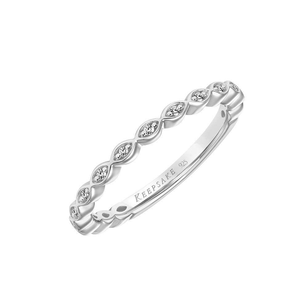 Diamond Stackable Ring, Anniversary Band or Wedding Band with Marquise Design in 925 Sterling Silver (I-J Color, I3 Clarity), Size 8, by Keepsake