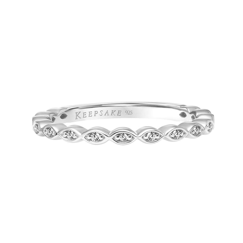 Diamond Stackable Ring, Anniversary Band or Wedding Band with Marquise Design in 925 Sterling Silver (I-J Color, I3 Clarity), Size 8, by Keepsake