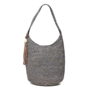 mar y sol aspen open weave raffia bucket tote bag, dove grey