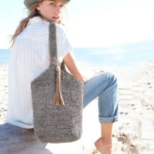 Mar Y Sol Aspen Open Weave Raffia Bucket Tote Bag, Dove Grey