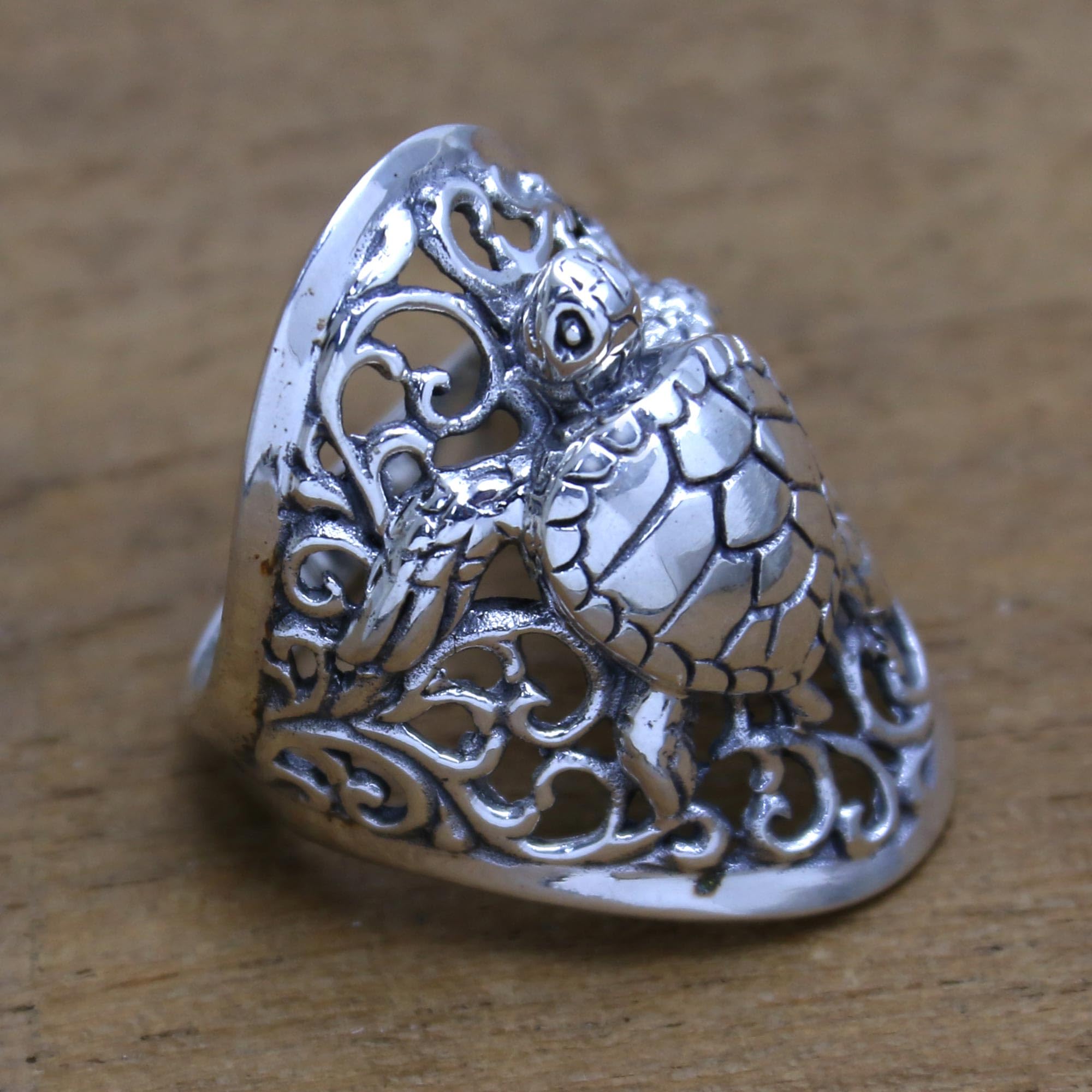 NOVICA Artisan handmade sterling silver cocktail ring sea turtle from bali no stone indonesia animal themed frog turtleturtlesea life [Ring front 1.3 in L x 0.9 in W x 0.3 in H Band width 3 mm W] '