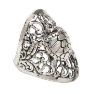 NOVICA Artisan handmade sterling silver cocktail ring sea turtle from bali no stone indonesia animal themed frog turtleturtlesea life [Ring front 1.3 in L x 0.9 in W x 0.3 in H Band width 3 mm W] '