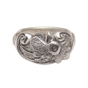 NOVICA Artisan Handmade Sterling Silver Band Ring Rooster from Indonesia Cocktail Animal Themed Bird [ring Front 0.5 in L x 0.9 in W x 0.2 in H Band Width 3 mm W] ' Ayam Jago'