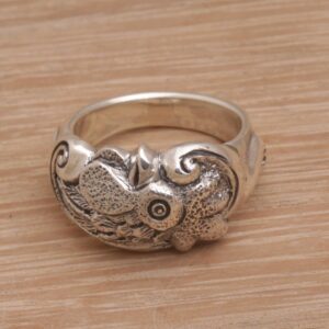 NOVICA Artisan Handmade Sterling Silver Band Ring Rooster from Indonesia Cocktail Animal Themed Bird [ring Front 0.5 in L x 0.9 in W x 0.2 in H Band Width 3 mm W] ' Ayam Jago'